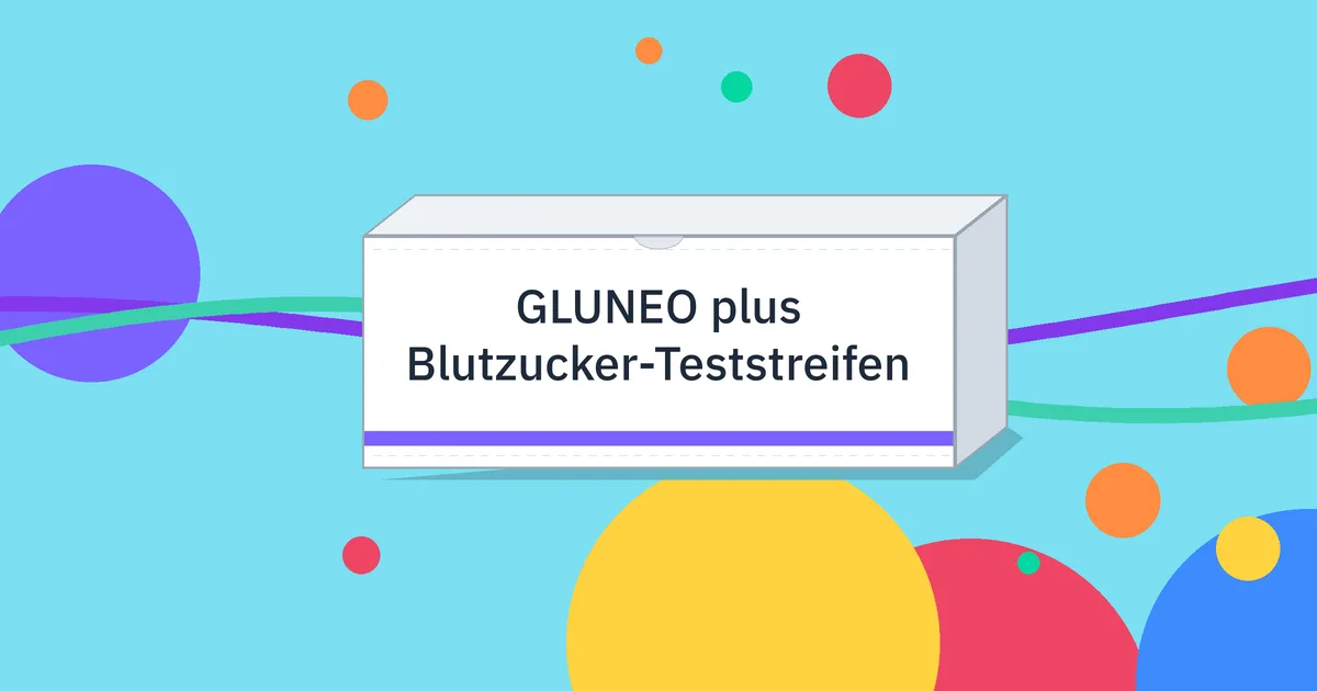 Symbolbild: Packung mit der Aufschrift GLUNEO plus Blutzucker-Teststreifen (PZN 18447865) – Verfügbarkeit und Bezug in Apotheken in Frankfurt am Main