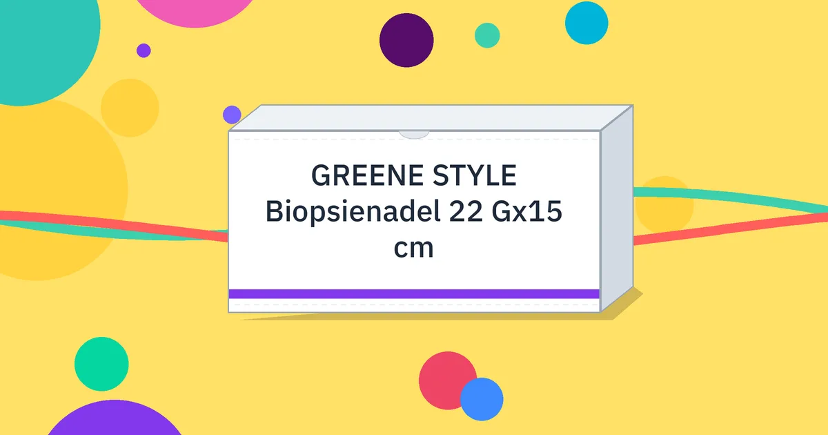 Symbolbild: Packung mit der Aufschrift GREENE STYLE Biopsienadel 22 Gx15 cm (PZN 00297767) – Verfügbarkeit und Bezug in Apotheken in Frankfurt am Main