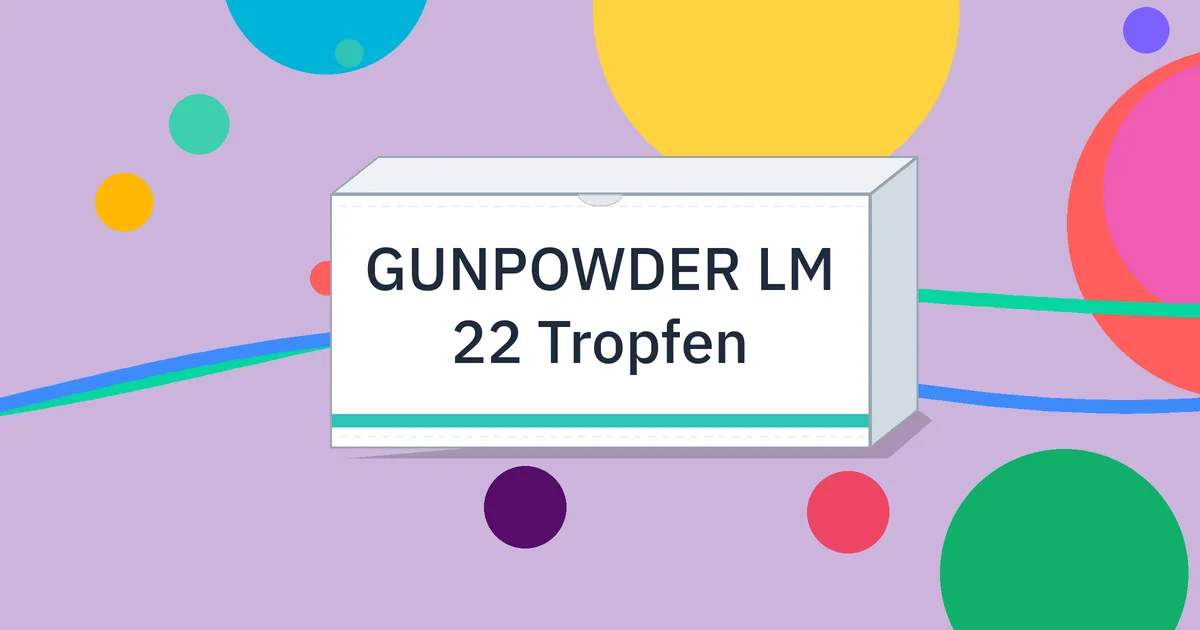 Symbolbild: Packung mit der Aufschrift GUNPOWDER LM 22 Tropfen (PZN 15823747) – Verfügbarkeit und Bezug in Apotheken in Frankfurt am Main