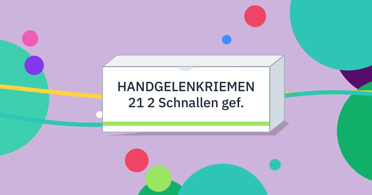 Symbolbild: Packung mit der Aufschrift HANDGELENKRIEMEN 21 2 Schnallen gef. (PZN 02693272) – Verfügbarkeit und Bezug in Apotheken in Frankfurt am Main