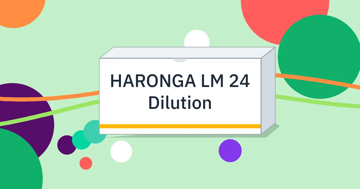 Symbolbild: Packung mit der Aufschrift HARONGA LM 24 Dilution (PZN 13550386) – Verfügbarkeit und Bezug in Apotheken in Frankfurt am Main