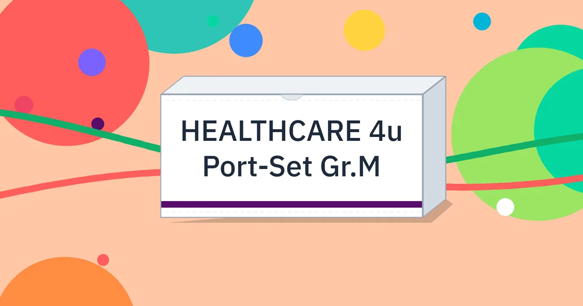 Symbolbild: Packung mit der Aufschrift HEALTHCARE 4u Port-Set Gr.M (PZN 19105233) – Verfügbarkeit und Bezug in Apotheken in Frankfurt am Main