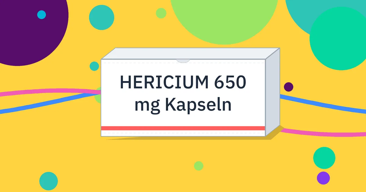Symbolbild: Packung mit der Aufschrift HERICIUM 650 mg Kapseln (PZN 18486813) – Verfügbarkeit und Bezug in Apotheken in Frankfurt am Main