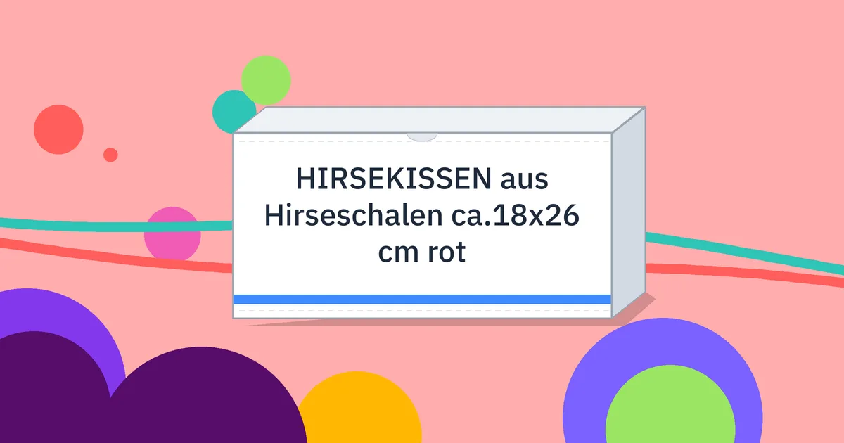 Symbolbild: Packung mit der Aufschrift HIRSEKISSEN aus Hirseschalen ca.18x26 cm rot (PZN 16619339) – Verfügbarkeit und Bezug in Apotheken in Frankfurt am Main