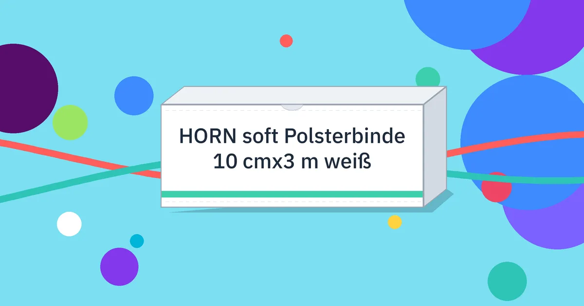 Symbolbild: Packung mit der Aufschrift HORN soft Polsterbinde 10 cmx3 m weiß (PZN 04668137) – Verfügbarkeit und Bezug in Apotheken in Frankfurt am Main