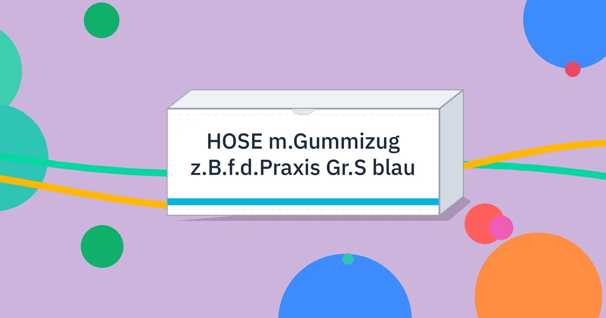 Symbolbild: Packung mit der Aufschrift HOSE m.Gummizug z.B.f.d.Praxis Gr.S blau (PZN 10403874) – Verfügbarkeit und Bezug in Apotheken in Frankfurt am Main