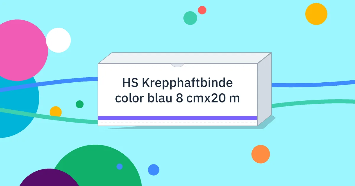 Symbolbild: Packung mit der Aufschrift HS Krepphaftbinde color blau 8 cmx20 m (PZN 03693512) – Verfügbarkeit und Bezug in Apotheken in Frankfurt am Main