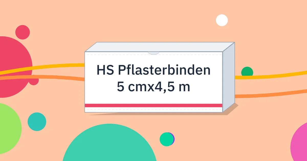 Symbolbild: Packung mit der Aufschrift HS Pflasterbinden 5 cmx4,5 m (PZN 12596512) – Verfügbarkeit und Bezug in Apotheken in Frankfurt am Main
