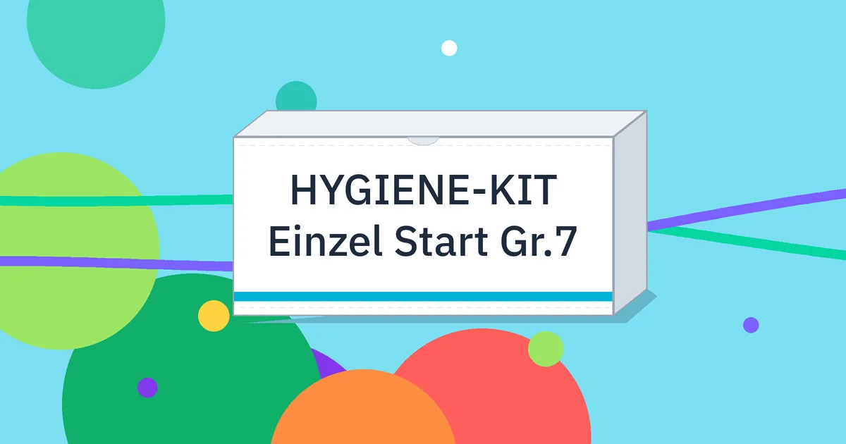 Symbolbild: Packung mit der Aufschrift HYGIENE-KIT Einzel Start Gr.7 (PZN 17443405) – Verfügbarkeit und Bezug in Apotheken in Frankfurt am Main