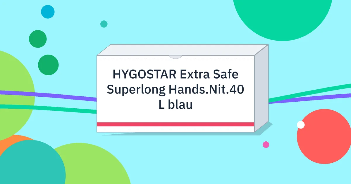 Symbolbild: Packung mit der Aufschrift HYGOSTAR Extra Safe Superlong Hands.Nit.40 L blau (PZN 20773968) – Verfügbarkeit und Bezug in Apotheken in Frankfurt am Main