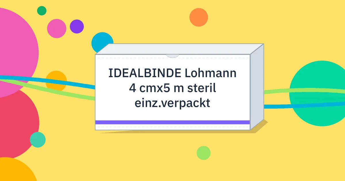 Symbolbild: Packung mit der Aufschrift IDEALBINDE Lohmann 4 cmx5 m steril einz.verpackt (PZN 15998671) – Verfügbarkeit und Bezug in Apotheken in Frankfurt am Main