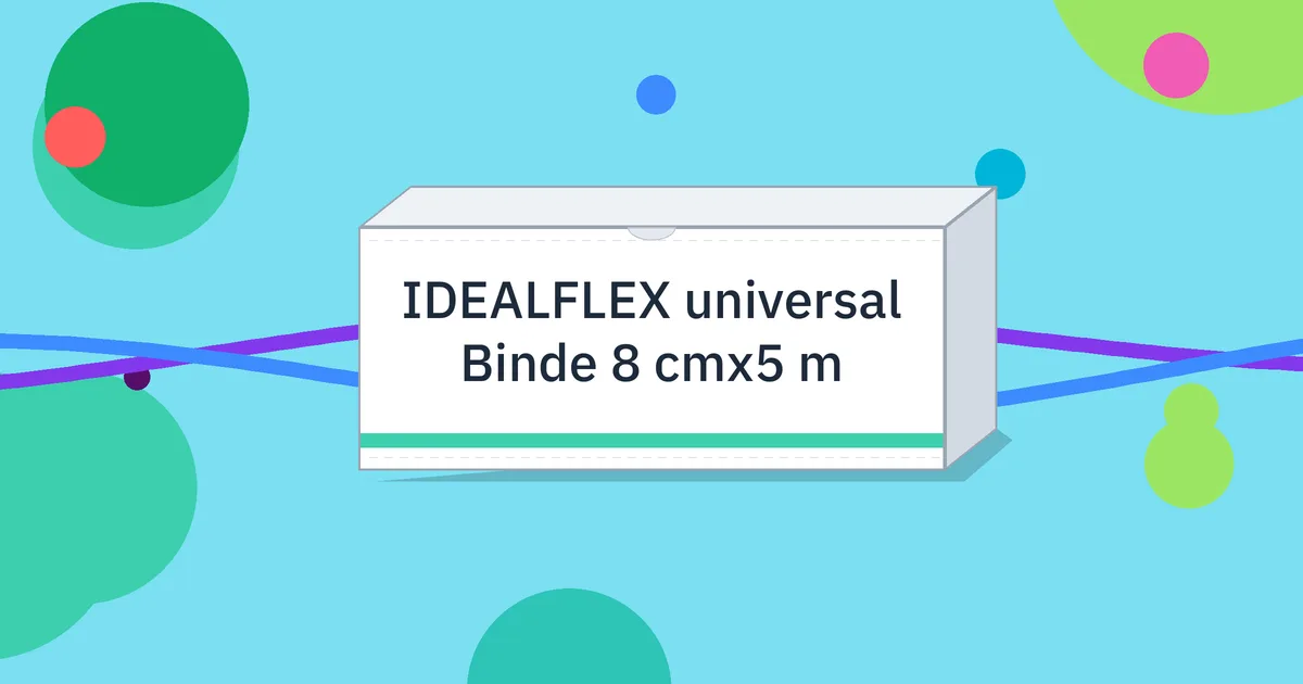 Symbolbild: Packung mit der Aufschrift IDEALFLEX universal Binde 8 cmx5 m (PZN 12593784) – Verfügbarkeit und Bezug in Apotheken in Frankfurt am Main
