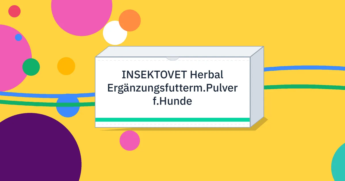 Symbolbild: Packung mit der Aufschrift INSEKTOVET Herbal Ergänzungsfutterm.Pulver f.Hunde (PZN 17307441) – Verfügbarkeit und Bezug in Apotheken in Frankfurt am Main