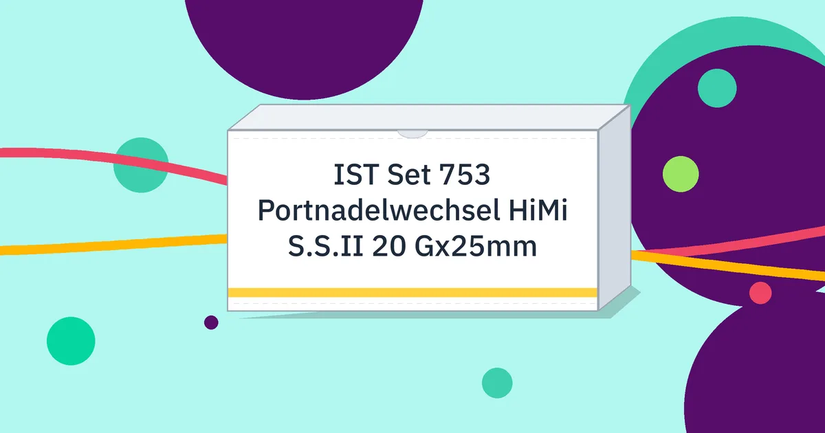 Symbolbild: Packung mit der Aufschrift IST Set 753 Portnadelwechsel HiMi S.S.II 20 Gx25mm (PZN 15895184) – Verfügbarkeit und Bezug in Apotheken in Frankfurt am Main