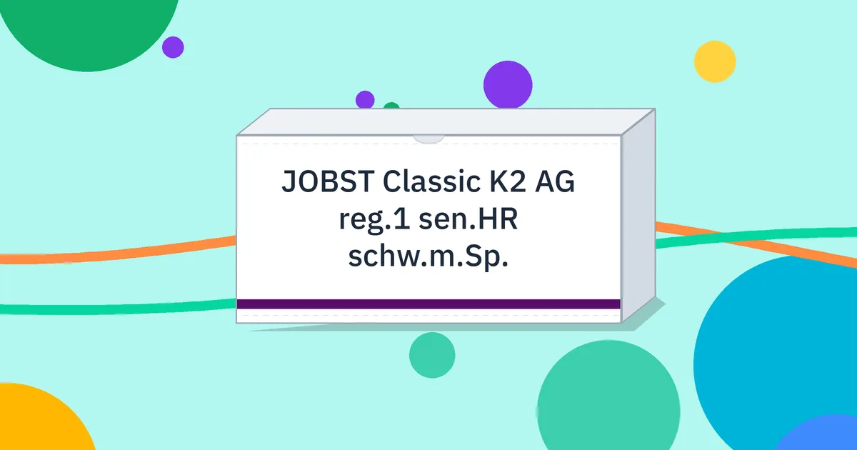 Symbolbild: Packung mit der Aufschrift JOBST Classic K2 AG reg.1 sen.HR schw.m.Sp. (PZN 17960402) – Verfügbarkeit und Bezug in Apotheken in Frankfurt am Main