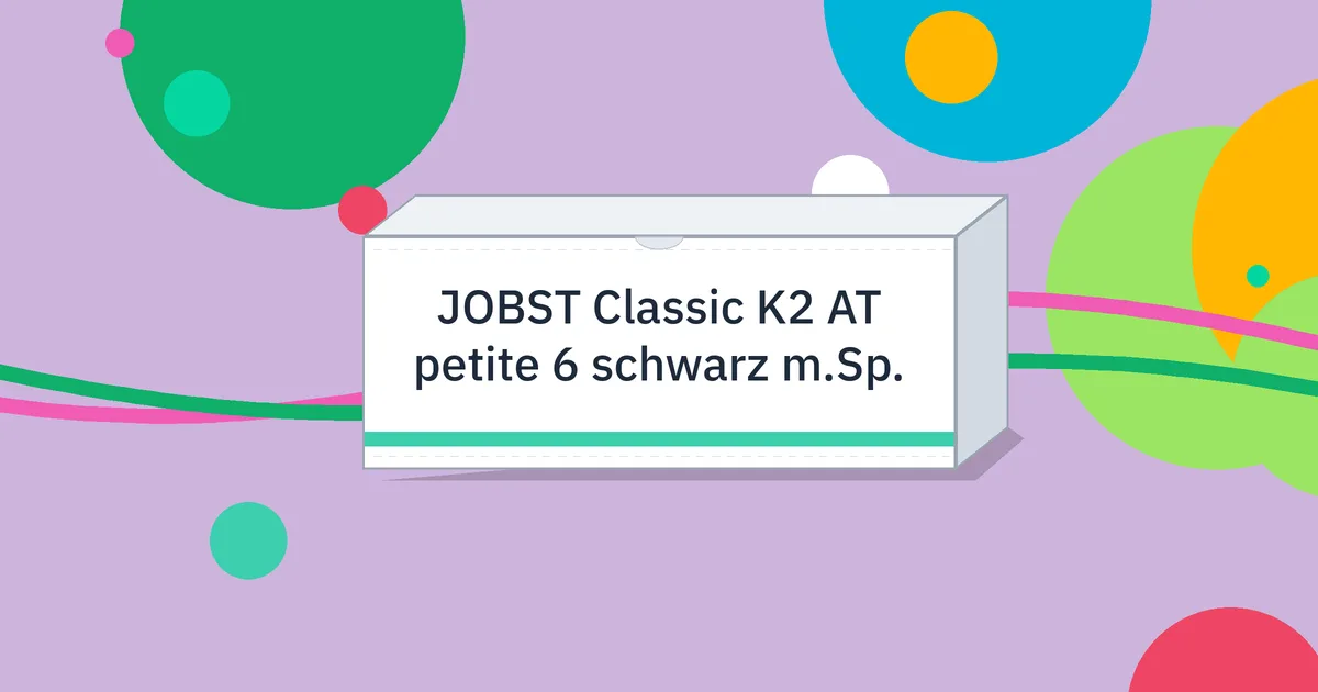 Symbolbild: Packung mit der Aufschrift JOBST Classic K2 AT petite 6 schwarz m.Sp. (PZN 11275846) – Verfügbarkeit und Bezug in Apotheken in Frankfurt am Main