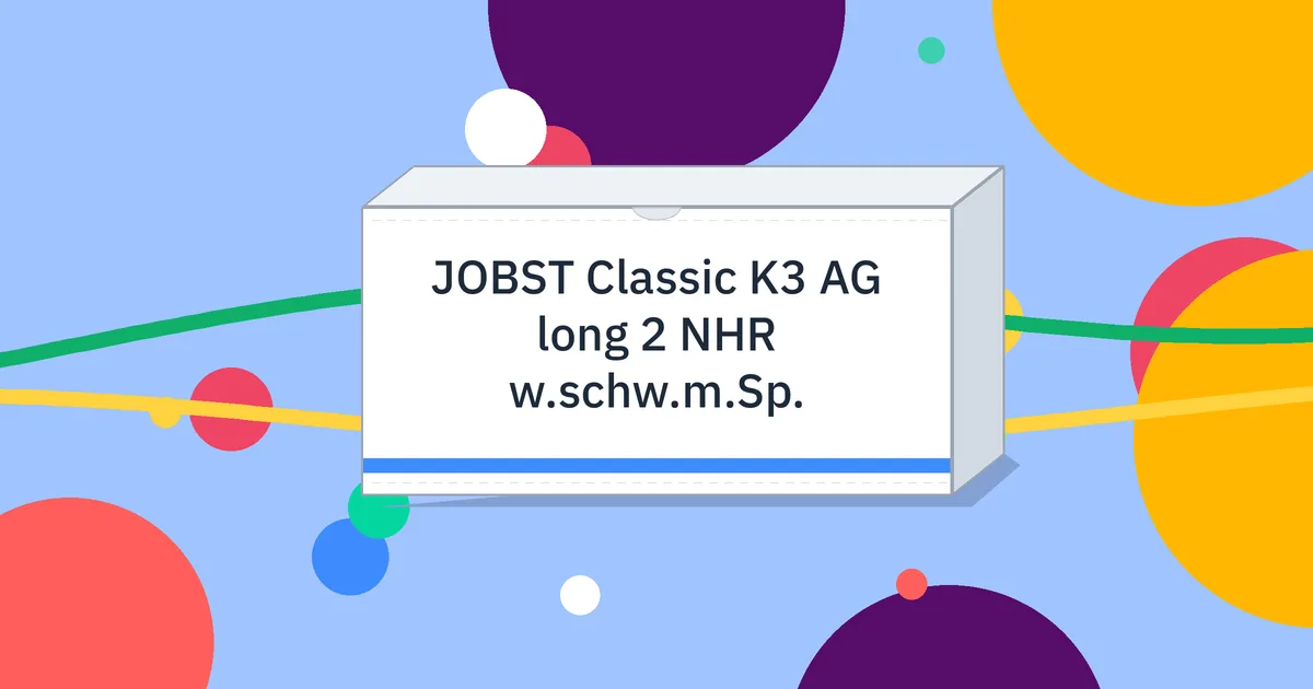 Symbolbild: Packung mit der Aufschrift JOBST Classic K3 AG long 2 NHR w.schw.m.Sp. (PZN 13071958) – Verfügbarkeit und Bezug in Apotheken in Frankfurt am Main
