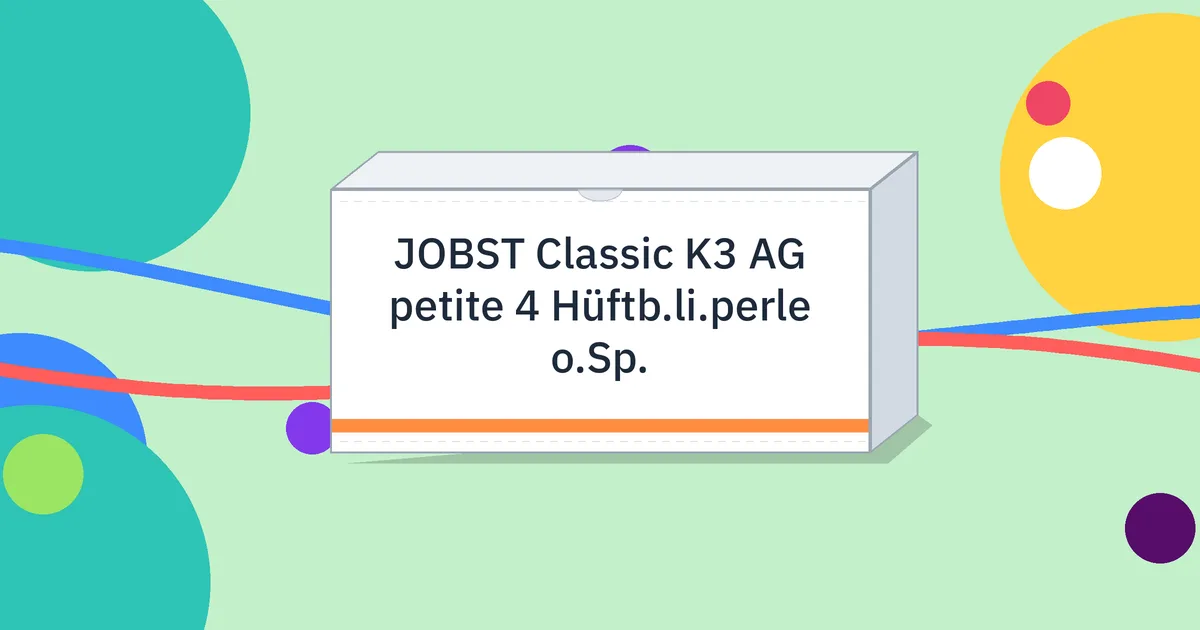Symbolbild: Packung mit der Aufschrift JOBST Classic K3 AG petite 4 Hüftb.li.perle o.Sp. (PZN 13074359) – Verfügbarkeit und Bezug in Apotheken in Frankfurt am Main