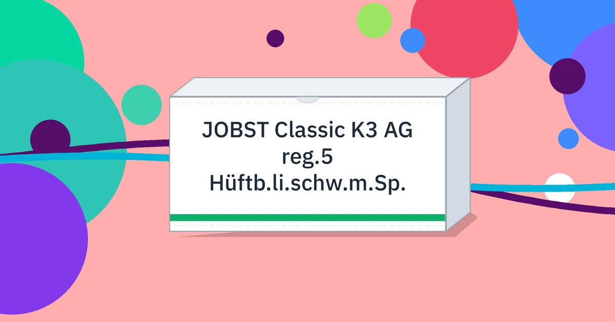 Symbolbild: Packung mit der Aufschrift JOBST Classic K3 AG reg.5 Hüftb.li.schw.m.Sp. (PZN 13075494) – Verfügbarkeit und Bezug in Apotheken in Frankfurt am Main