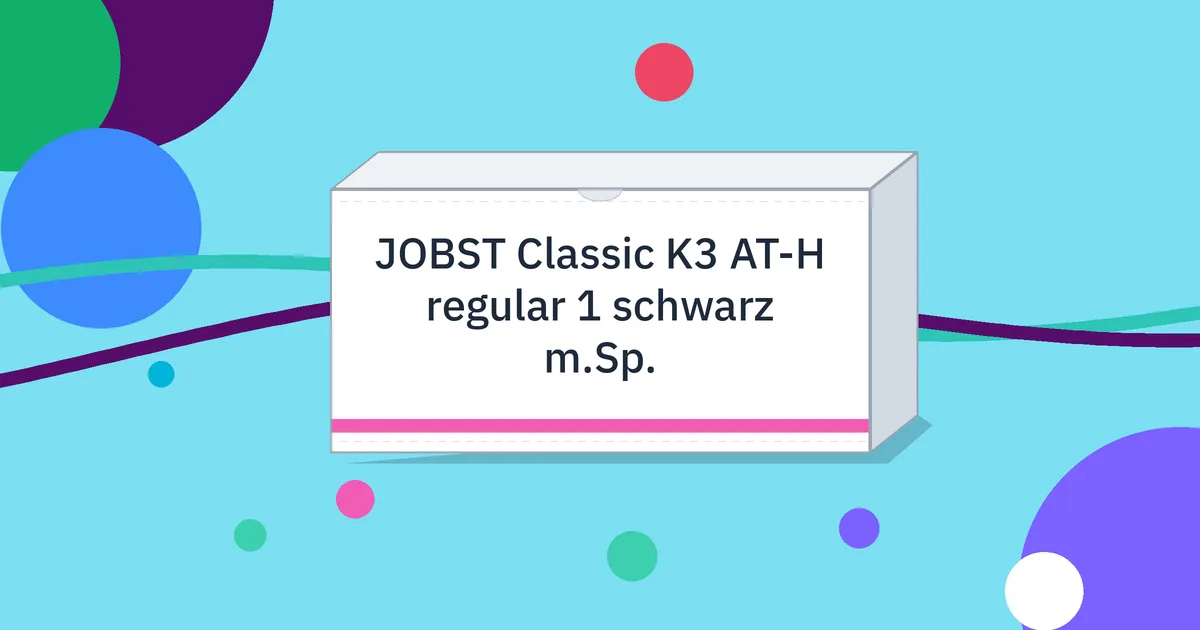 Symbolbild: Packung mit der Aufschrift JOBST Classic K3 AT-H regular 1 schwarz m.Sp. (PZN 13077665) – Verfügbarkeit und Bezug in Apotheken in Frankfurt am Main