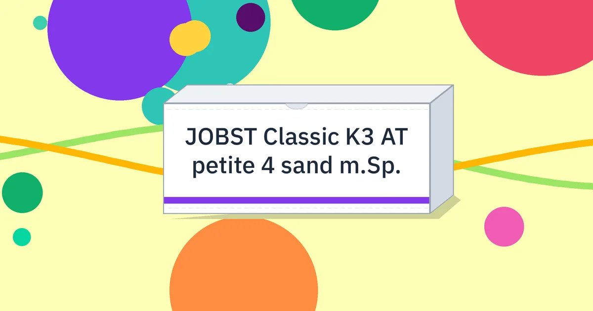 Symbolbild: Packung mit der Aufschrift JOBST Classic K3 AT petite 4 sand m.Sp. (PZN 13077180) – Verfügbarkeit und Bezug in Apotheken in Frankfurt am Main