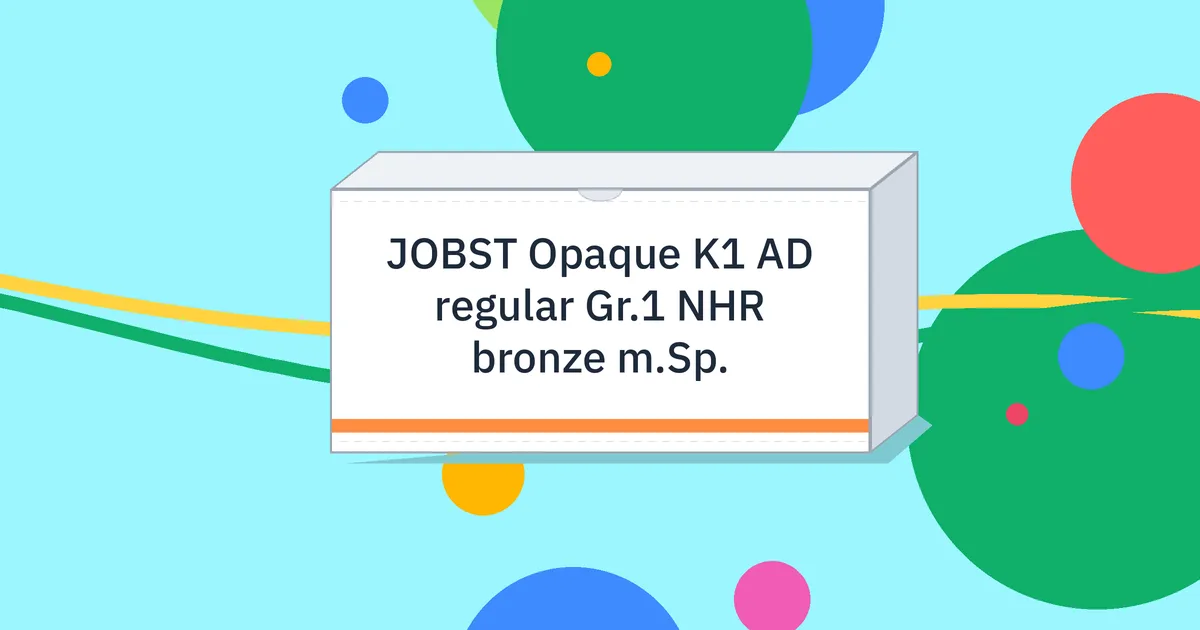 Symbolbild: Packung mit der Aufschrift JOBST Opaque K1 AD regular Gr.1 NHR bronze m.Sp. (PZN 13081081) – Verfügbarkeit und Bezug in Apotheken in Frankfurt am Main