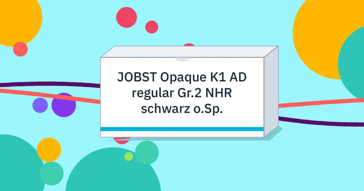 Symbolbild: Packung mit der Aufschrift JOBST Opaque K1 AD regular Gr.2 NHR schwarz o.Sp. (PZN 13082695) – Verfügbarkeit und Bezug in Apotheken in Frankfurt am Main