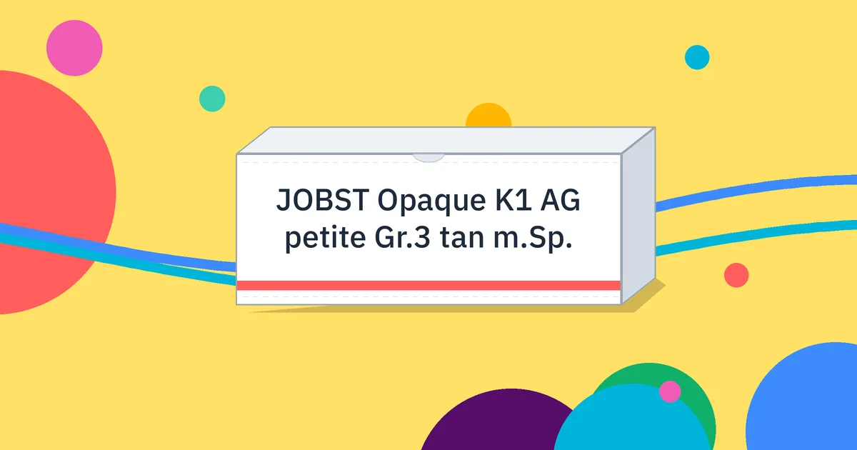 Symbolbild: Packung mit der Aufschrift JOBST Opaque K1 AG petite Gr.3 tan m.Sp. (PZN 16269810) – Verfügbarkeit und Bezug in Apotheken in Frankfurt am Main