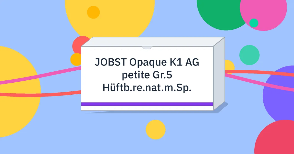 Symbolbild: Packung mit der Aufschrift JOBST Opaque K1 AG petite Gr.5 Hüftb.re.nat.m.Sp. (PZN 13099170) – Verfügbarkeit und Bezug in Apotheken in Frankfurt am Main