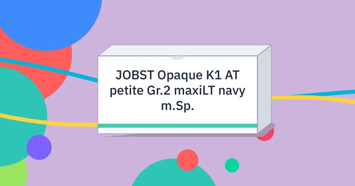 Symbolbild: Packung mit der Aufschrift JOBST Opaque K1 AT petite Gr.2 maxiLT navy m.Sp. (PZN 13102759) – Verfügbarkeit und Bezug in Apotheken in Frankfurt am Main
