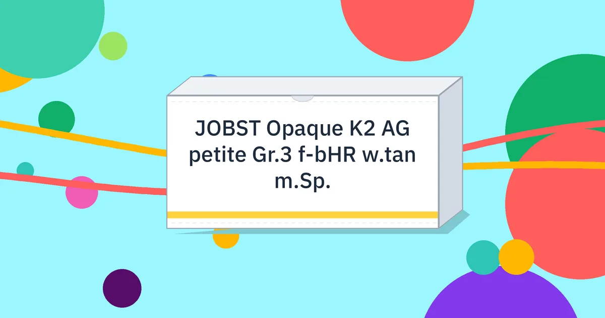 Symbolbild: Packung mit der Aufschrift JOBST Opaque K2 AG petite Gr.3 f-bHR w.tan m.Sp. (PZN 16284896) – Verfügbarkeit und Bezug in Apotheken in Frankfurt am Main