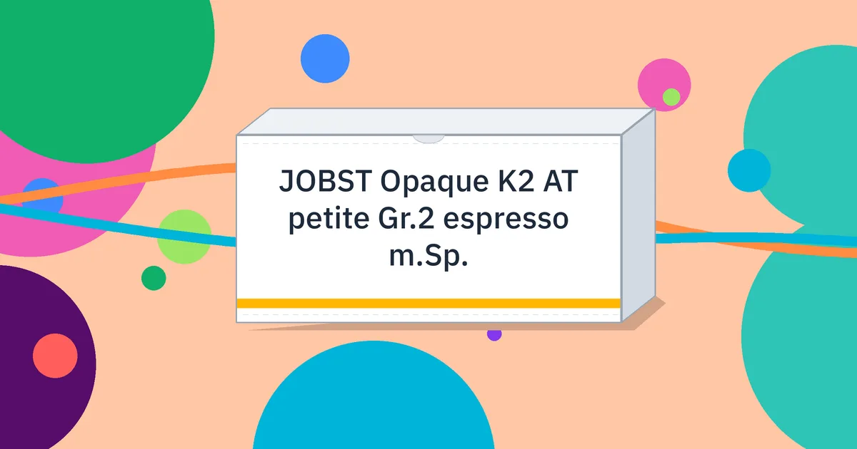 Symbolbild: Packung mit der Aufschrift JOBST Opaque K2 AT petite Gr.2 espresso m.Sp. (PZN 16291583) – Verfügbarkeit und Bezug in Apotheken in Frankfurt am Main