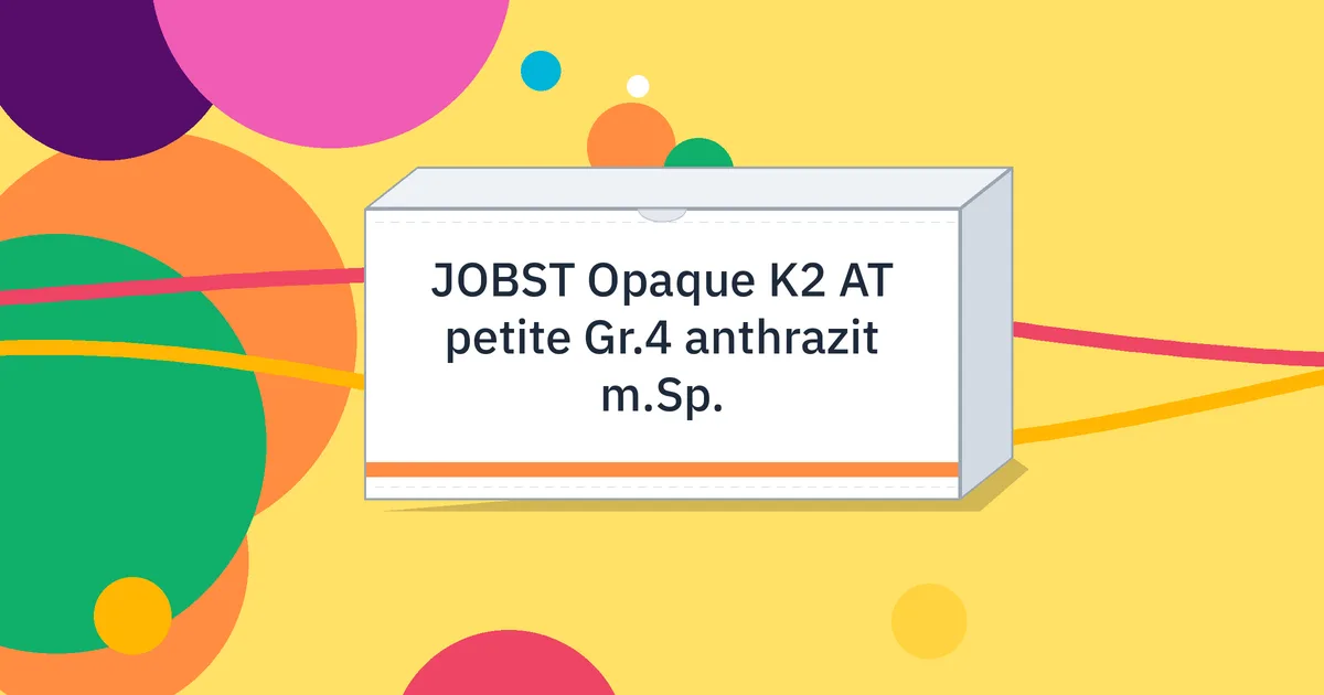 Symbolbild: Packung mit der Aufschrift JOBST Opaque K2 AT petite Gr.4 anthrazit m.Sp. (PZN 16290589) – Verfügbarkeit und Bezug in Apotheken in Frankfurt am Main