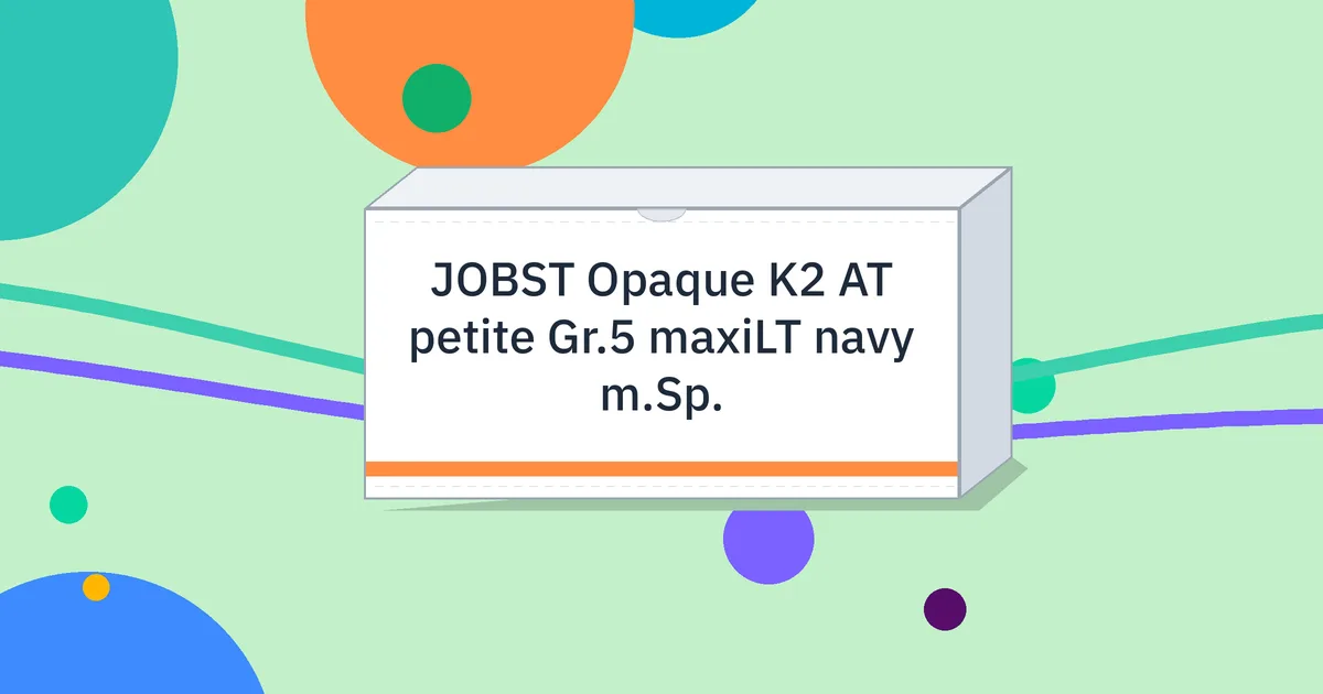 Symbolbild: Packung mit der Aufschrift JOBST Opaque K2 AT petite Gr.5 maxiLT navy m.Sp. (PZN 13118720) – Verfügbarkeit und Bezug in Apotheken in Frankfurt am Main