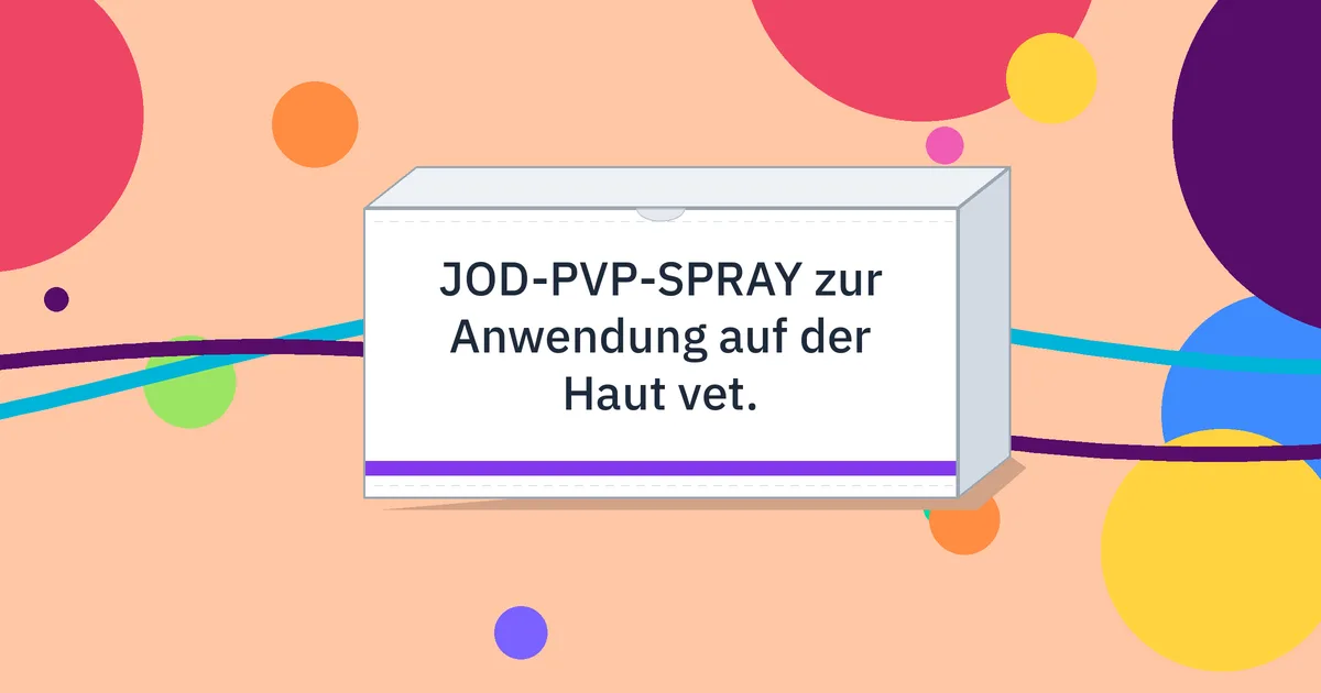 Symbolbild: Packung mit der Aufschrift JOD-PVP-SPRAY zur Anwendung auf der Haut vet. (PZN 16628195) – Verfügbarkeit und Bezug in Apotheken in Frankfurt am Main