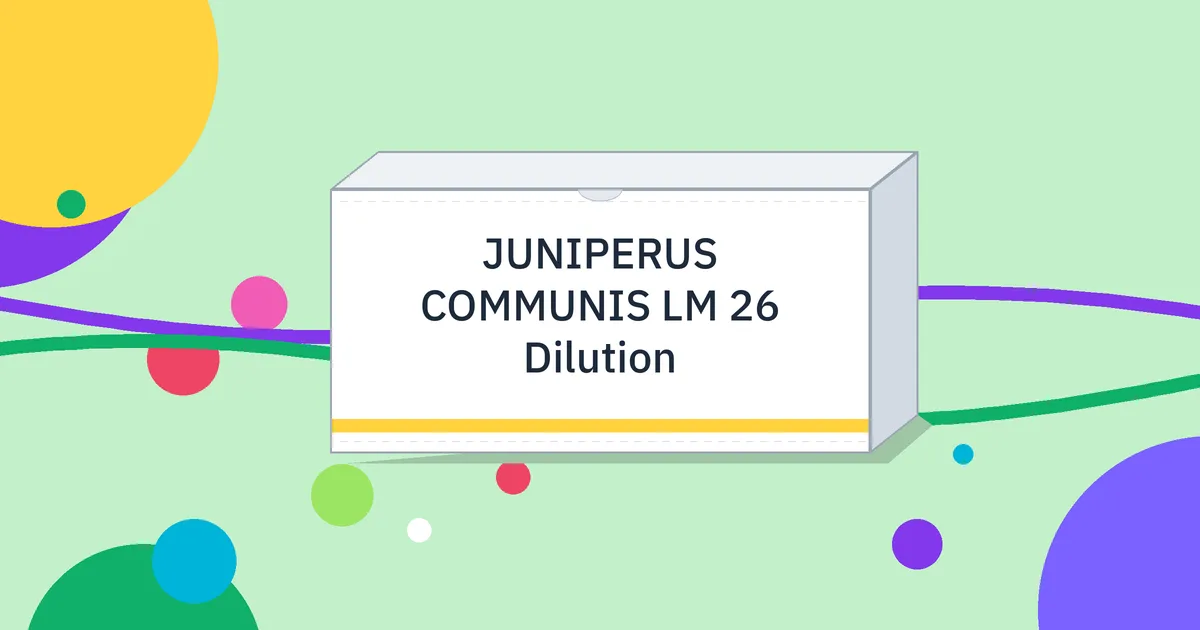 Symbolbild: Packung mit der Aufschrift JUNIPERUS COMMUNIS LM 26 Dilution (PZN 13564804) – Verfügbarkeit und Bezug in Apotheken in Frankfurt am Main