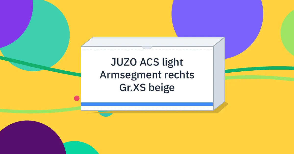 Symbolbild: Packung mit der Aufschrift JUZO ACS light Armsegment rechts Gr.XS beige (PZN 13885336) – Verfügbarkeit und Bezug in Apotheken in Frankfurt am Main