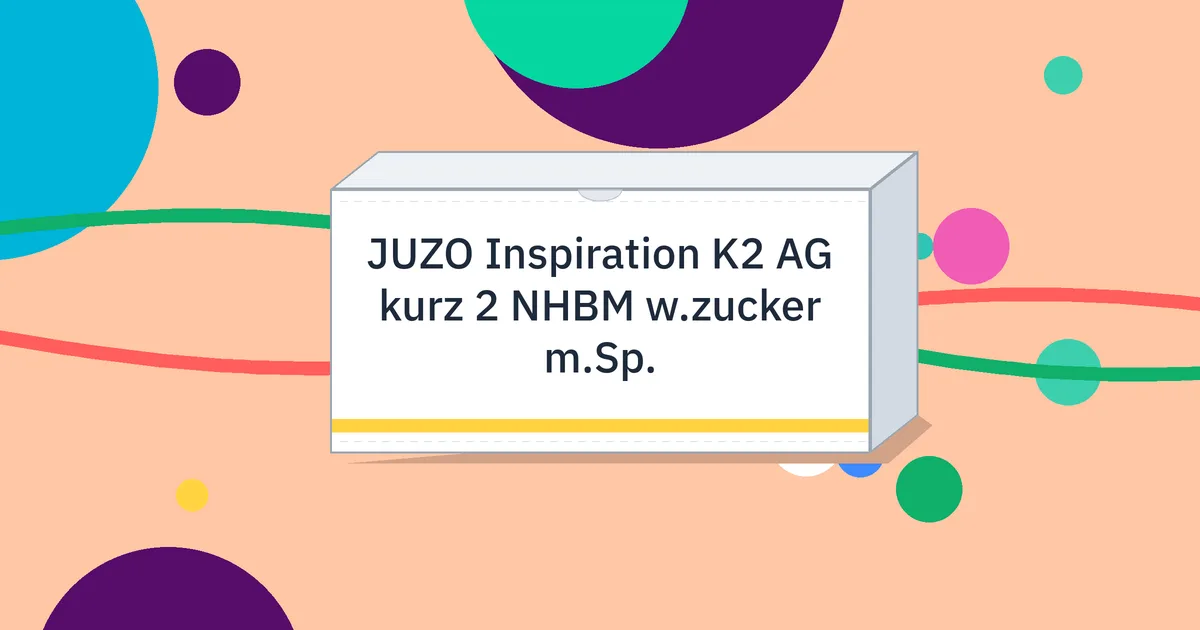 Symbolbild: Packung mit der Aufschrift JUZO Inspiration K2 AG kurz 2 NHBM w.zucker m.Sp. (PZN 14961111) – Verfügbarkeit und Bezug in Apotheken in Frankfurt am Main