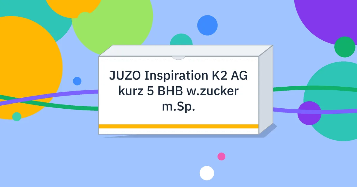Symbolbild: Packung mit der Aufschrift JUZO Inspiration K2 AG kurz 5 BHB w.zucker m.Sp. (PZN 14849727) – Verfügbarkeit und Bezug in Apotheken in Frankfurt am Main