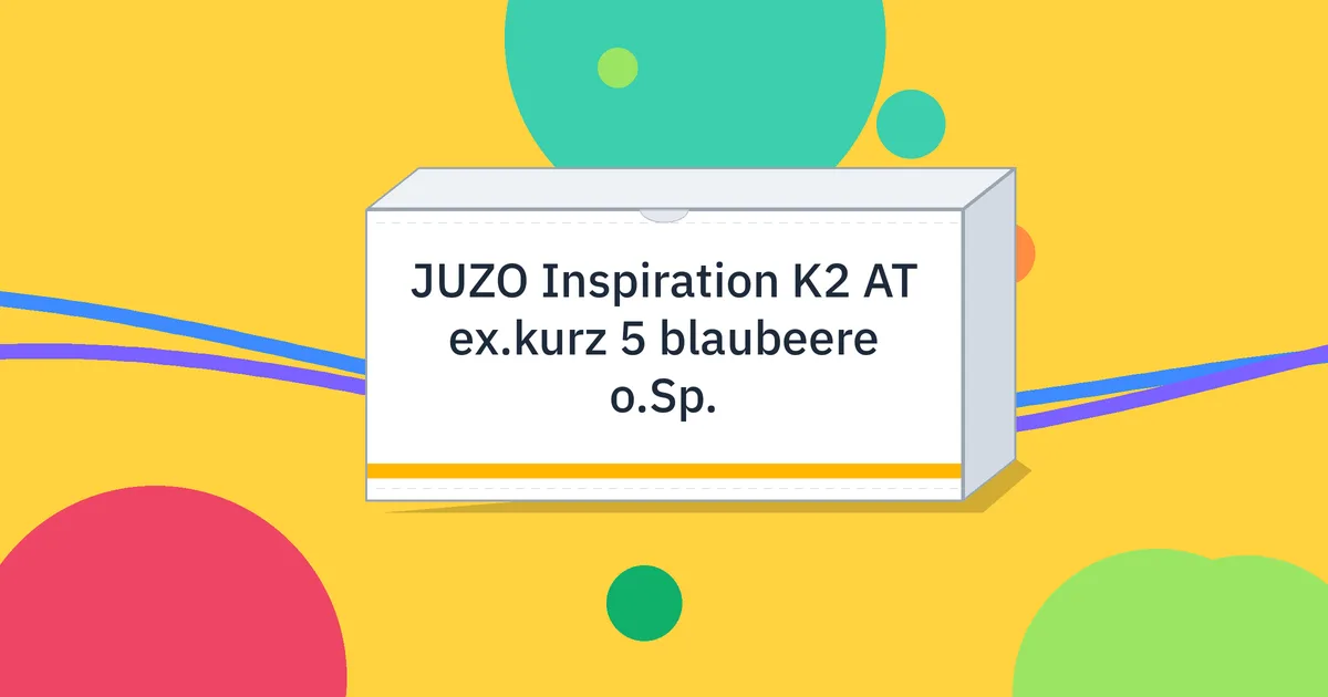 Symbolbild: Packung mit der Aufschrift JUZO Inspiration K2 AT ex.kurz 5 blaubeere o.Sp. (PZN 14953063) – Verfügbarkeit und Bezug in Apotheken in Frankfurt am Main