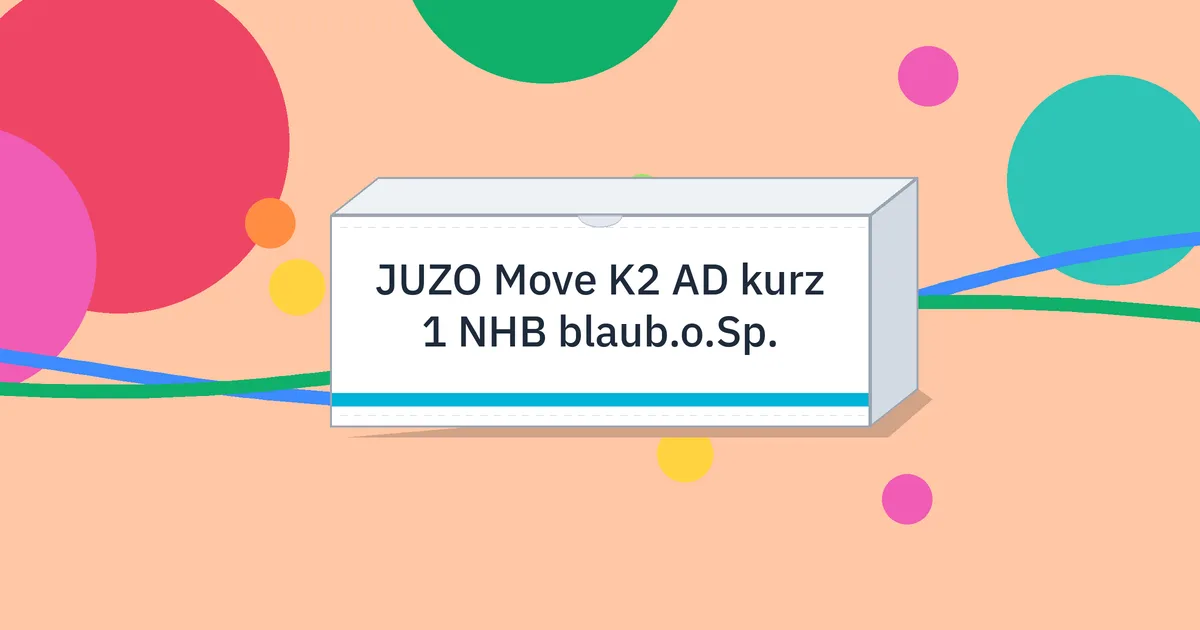 Symbolbild: Packung mit der Aufschrift JUZO Move K2 AD kurz 1 NHB blaub.o.Sp. (PZN 18541044) – Verfügbarkeit und Bezug in Apotheken in Frankfurt am Main