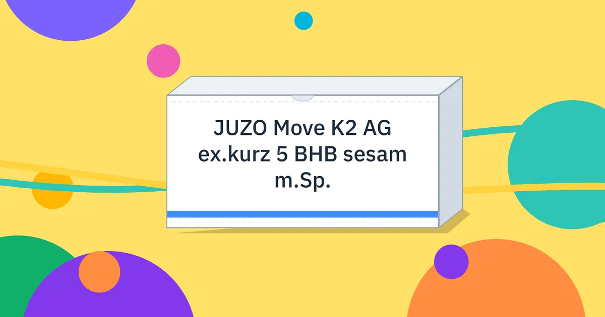 Symbolbild: Packung mit der Aufschrift JUZO Move K2 AG ex.kurz 5 BHB sesam m.Sp. (PZN 18532200) – Verfügbarkeit und Bezug in Apotheken in Frankfurt am Main