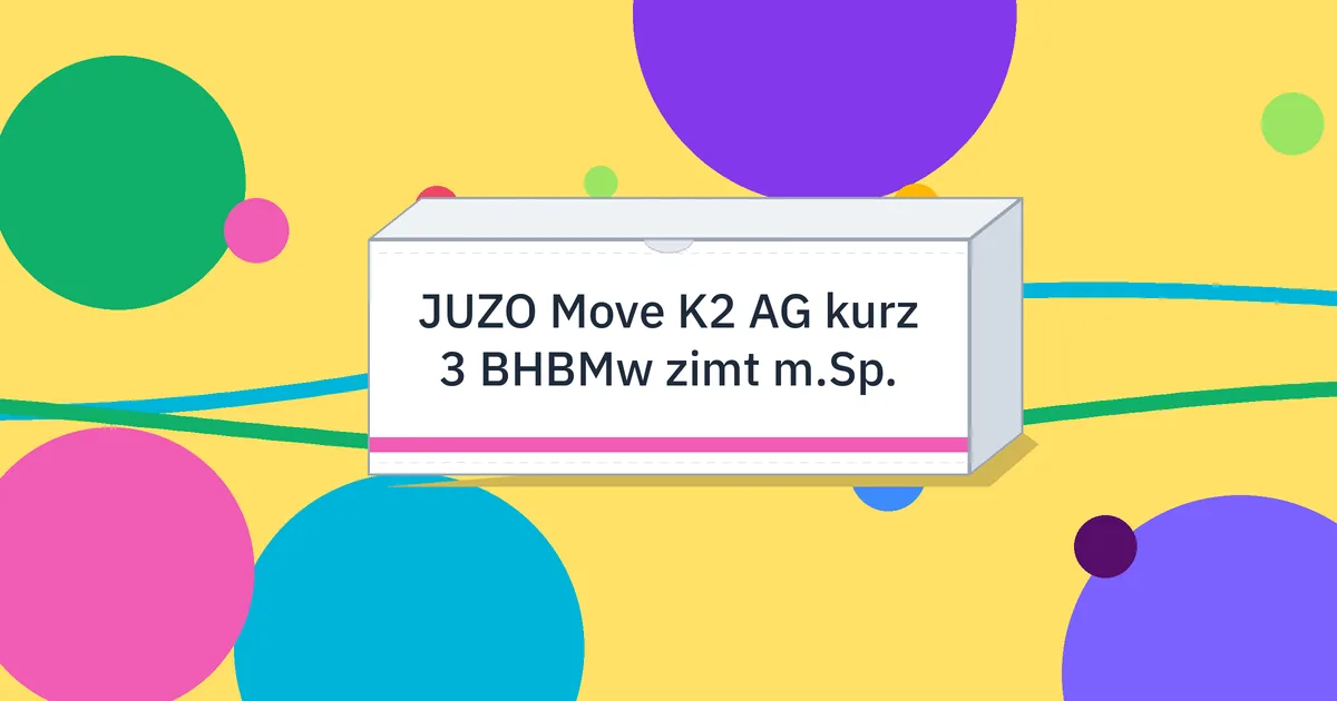Symbolbild: Packung mit der Aufschrift JUZO Move K2 AG kurz 3 BHBMw zimt m.Sp. (PZN 18528813) – Verfügbarkeit und Bezug in Apotheken in Frankfurt am Main
