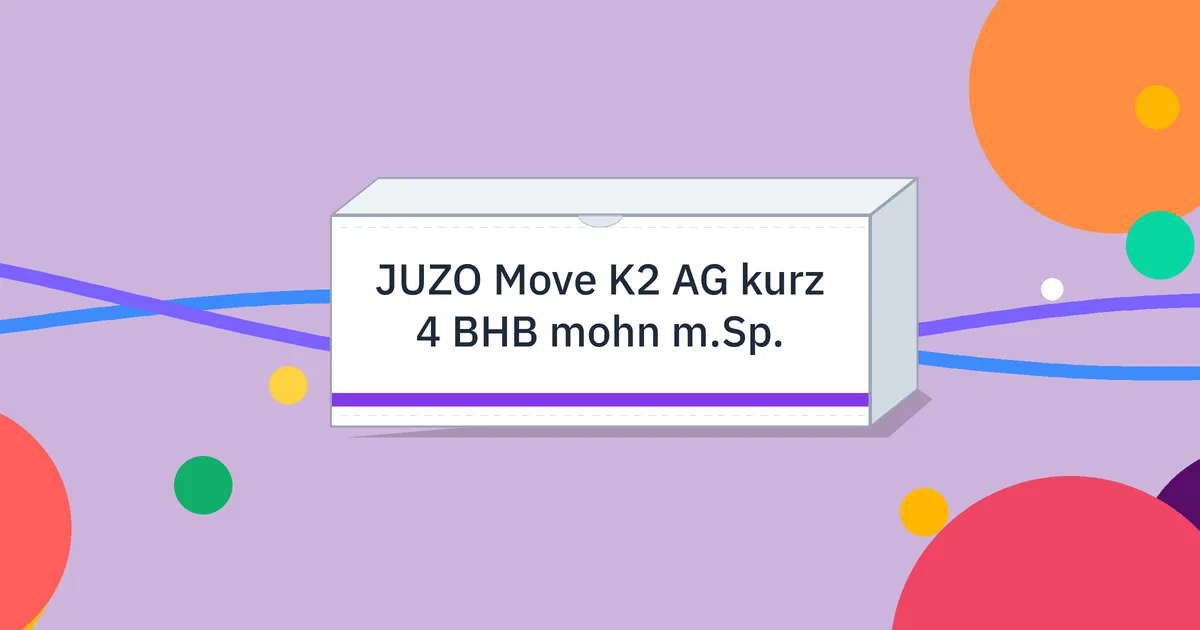 Symbolbild: Packung mit der Aufschrift JUZO Move K2 AG kurz 4 BHB mohn m.Sp. (PZN 18559794) – Verfügbarkeit und Bezug in Apotheken in Frankfurt am Main