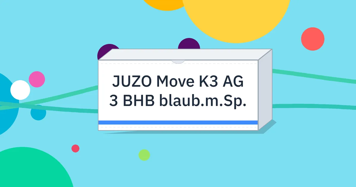 Symbolbild: Packung mit der Aufschrift JUZO Move K3 AG 3 BHB blaub.m.Sp. (PZN 18587419) – Verfügbarkeit und Bezug in Apotheken in Frankfurt am Main