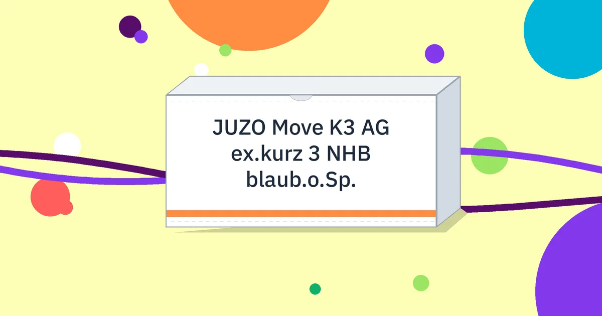 Symbolbild: Packung mit der Aufschrift JUZO Move K3 AG ex.kurz 3 NHB blaub.o.Sp. (PZN 18596921) – Verfügbarkeit und Bezug in Apotheken in Frankfurt am Main