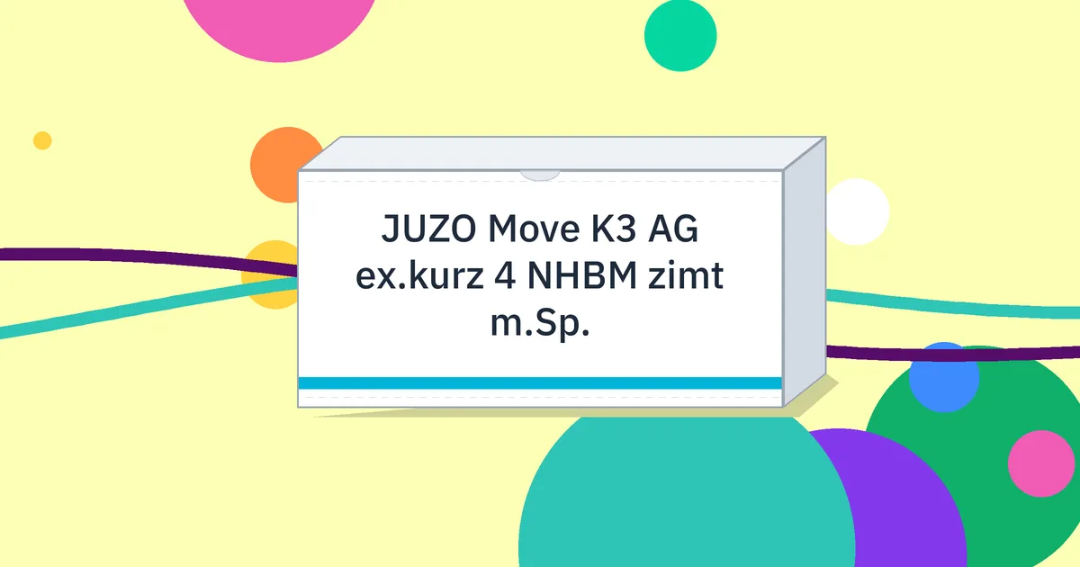 Symbolbild: Packung mit der Aufschrift JUZO Move K3 AG ex.kurz 4 NHBM zimt m.Sp. (PZN 18582669) – Verfügbarkeit und Bezug in Apotheken in Frankfurt am Main