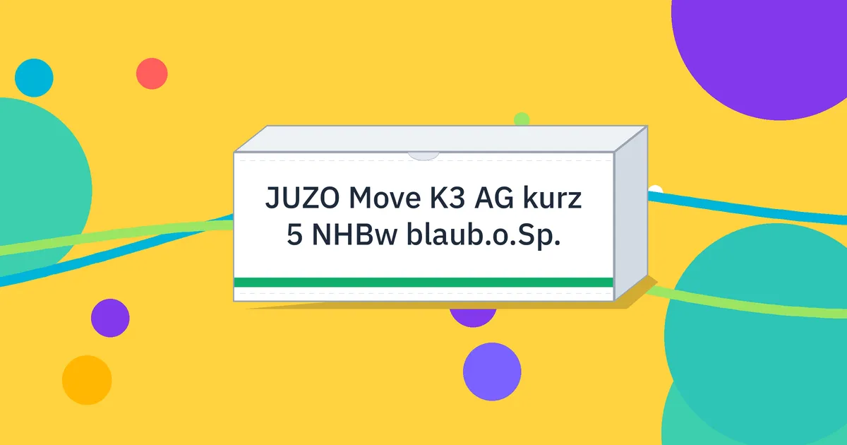 Symbolbild: Packung mit der Aufschrift JUZO Move K3 AG kurz 5 NHBw blaub.o.Sp. (PZN 18592314) – Verfügbarkeit und Bezug in Apotheken in Frankfurt am Main
