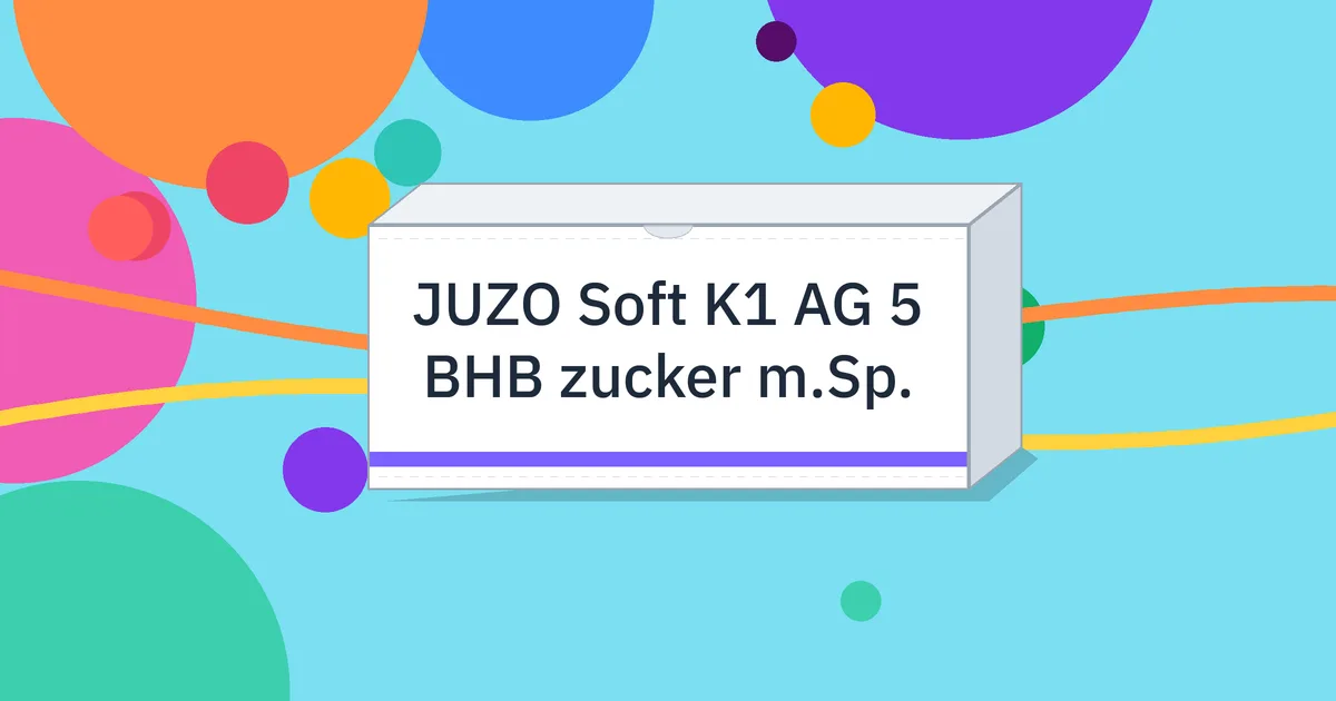Symbolbild: Packung mit der Aufschrift JUZO Soft K1 AG 5 BHB zucker m.Sp. (PZN 14820646) – Verfügbarkeit und Bezug in Apotheken in Frankfurt am Main