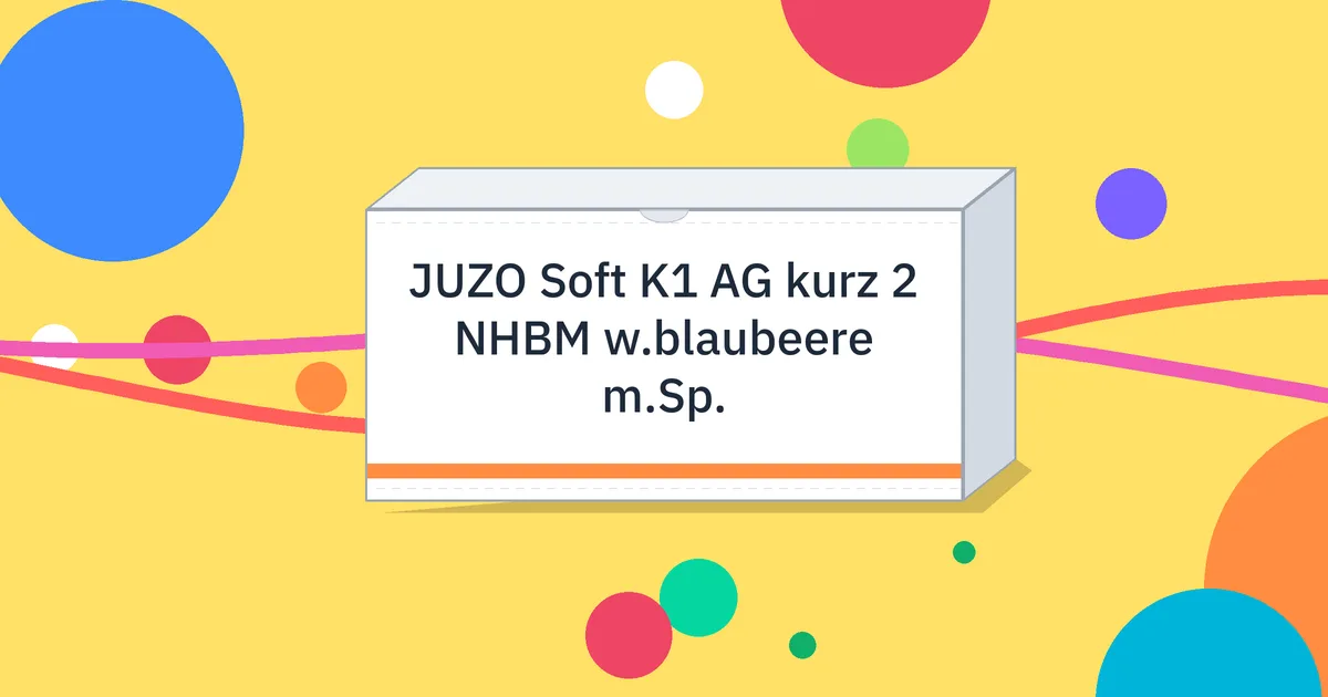 Symbolbild: Packung mit der Aufschrift JUZO Soft K1 AG kurz 2 NHBM w.blaubeere m.Sp. (PZN 15015970) – Verfügbarkeit und Bezug in Apotheken in Frankfurt am Main